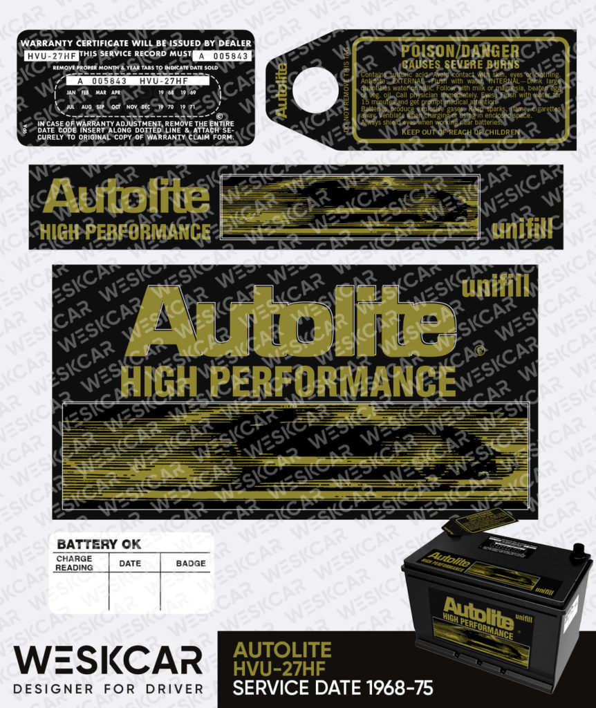 Autolite Battery High Performance unifill (1968-75) Sticker kit - WESKCAR