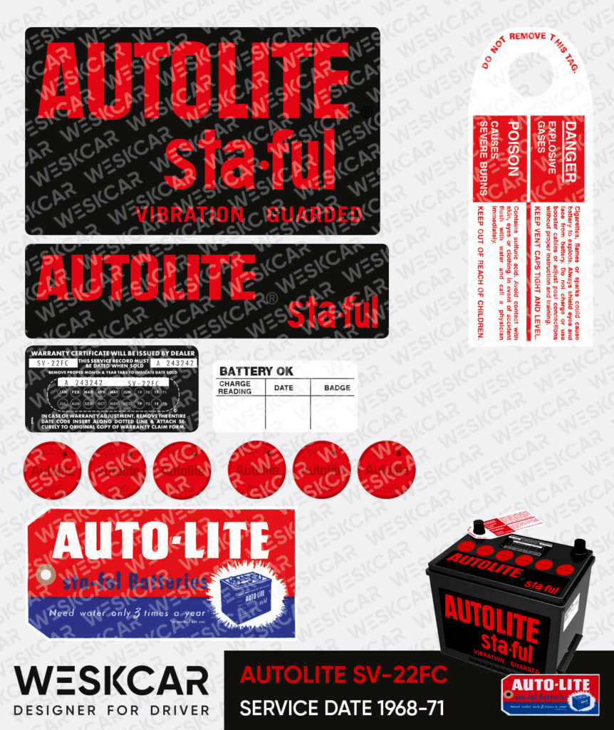 Autolite Battery Group 22 SV-22FC (1968-71) Sticker kit - WESKCAR