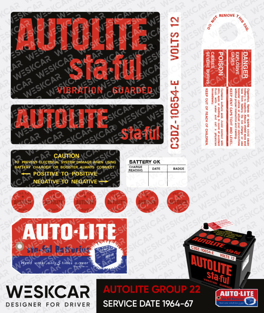 Autolite Battery Group 22 (1964-67) Sticker kit - WESKCAR