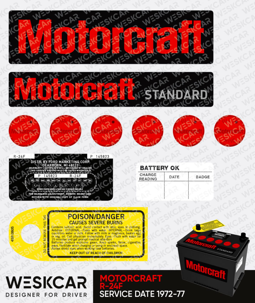 Motorcraft Battery Red Group 24 R-24F (1972-77) Sticker kit