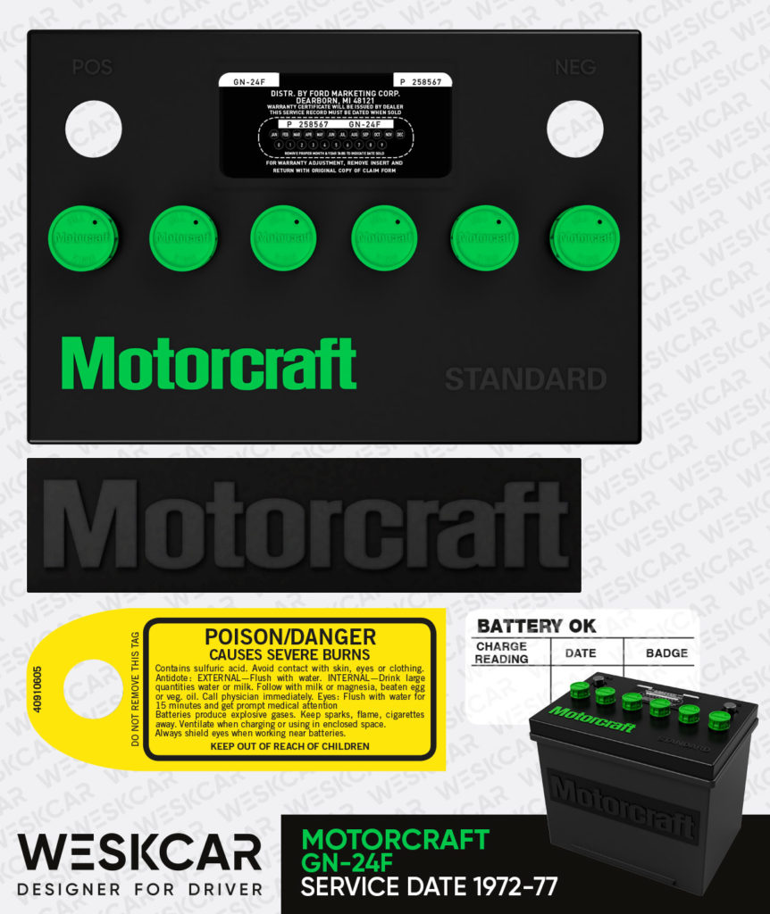 Motorcraft Battery Green Group 24 GN-24F (1972-77) Battery topper