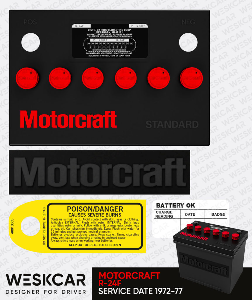 Motorcraft Battery Red Group 24 R-24F (1972-77) Battery topper