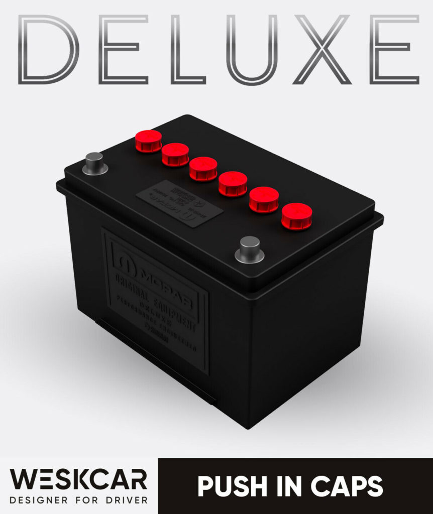 Mopar Battery S27M red (1966-74) DELUXE Push in Caps kit - WESKCAR